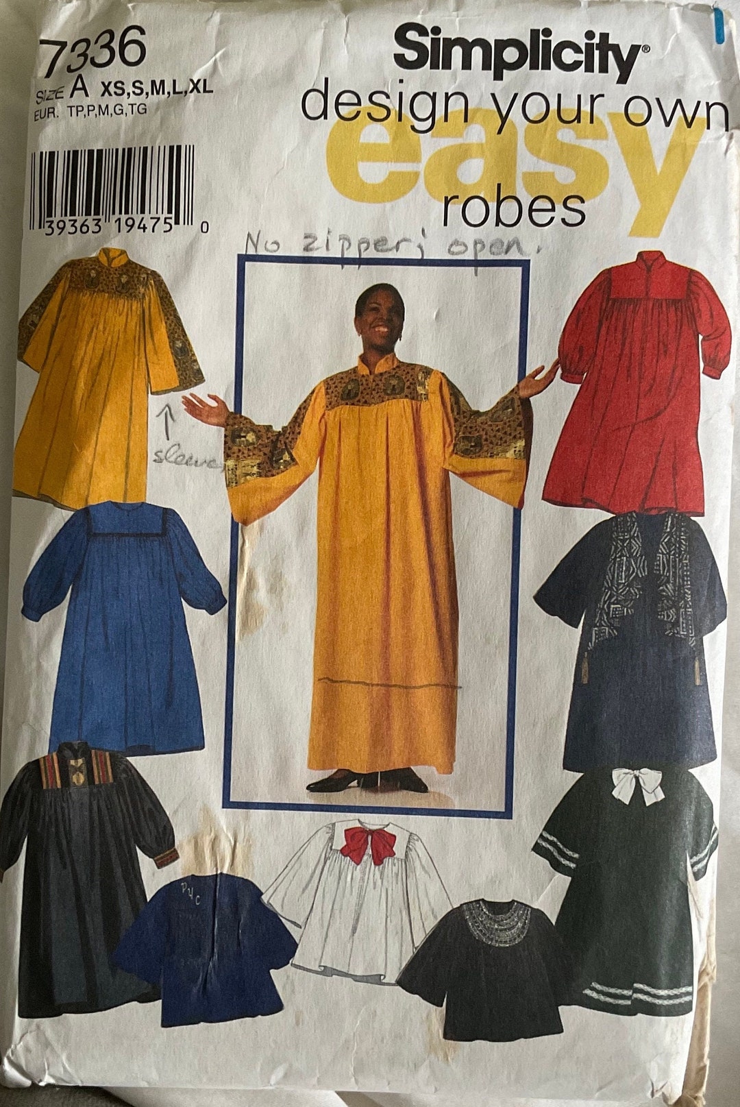 Simplicity 7336 Sewing Pattern. Unisex Choir or Graduation Robe. Short ...