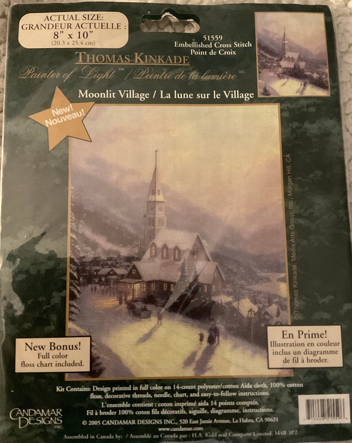 Thomas Kinkade Embellished Cross Stitch Kit MOONLIT VILLAGE. 8 X 10 ...