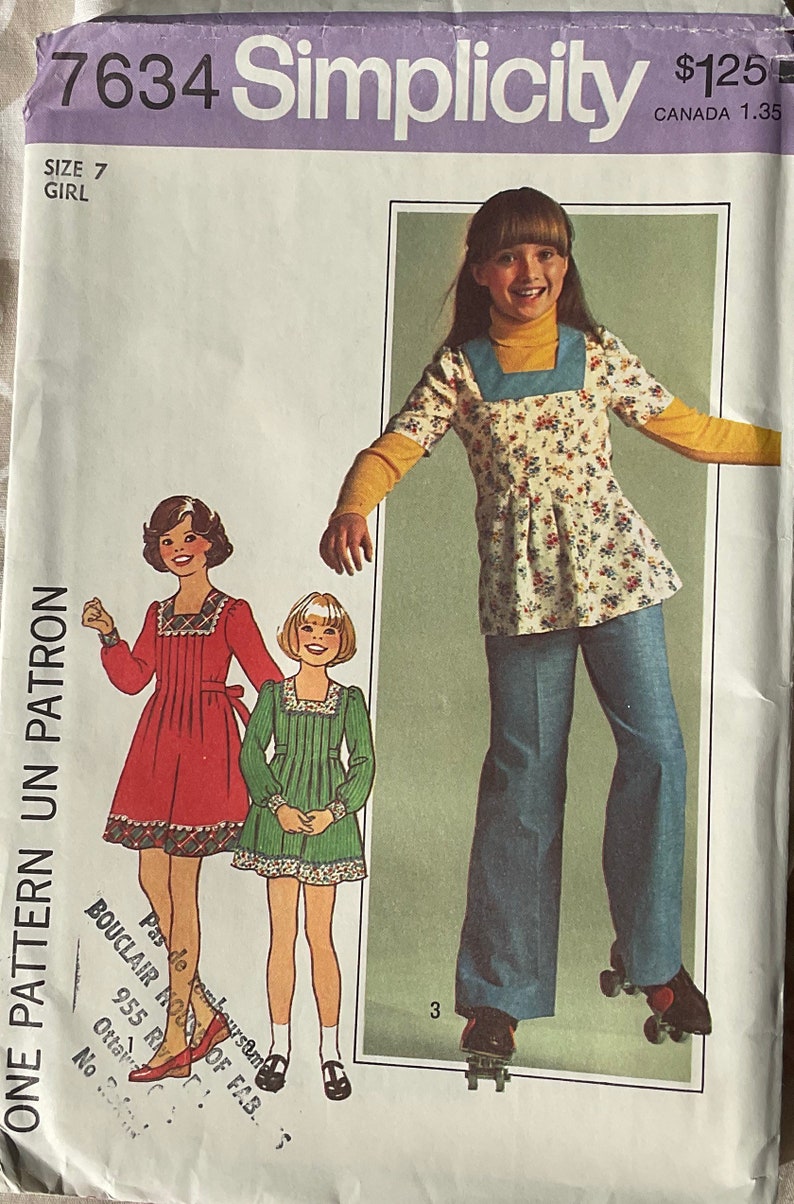 Vintage 1970s Simplicity Girls Dress or Top and Pants Sewing Pattern ...