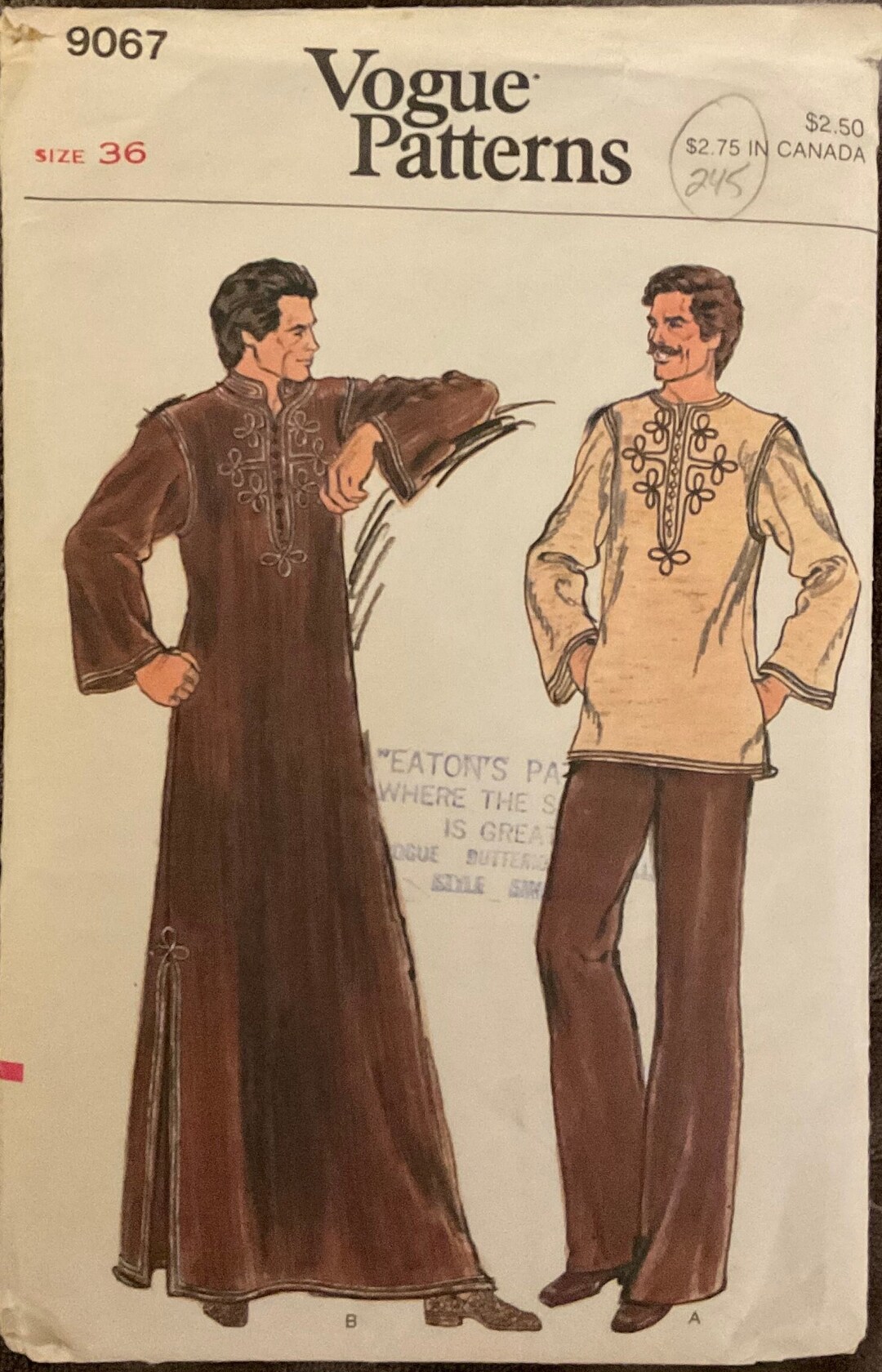Rare Vintage 1970s Vogue Sewing Pattern 9067. Mens Caftan or Tunic ...
