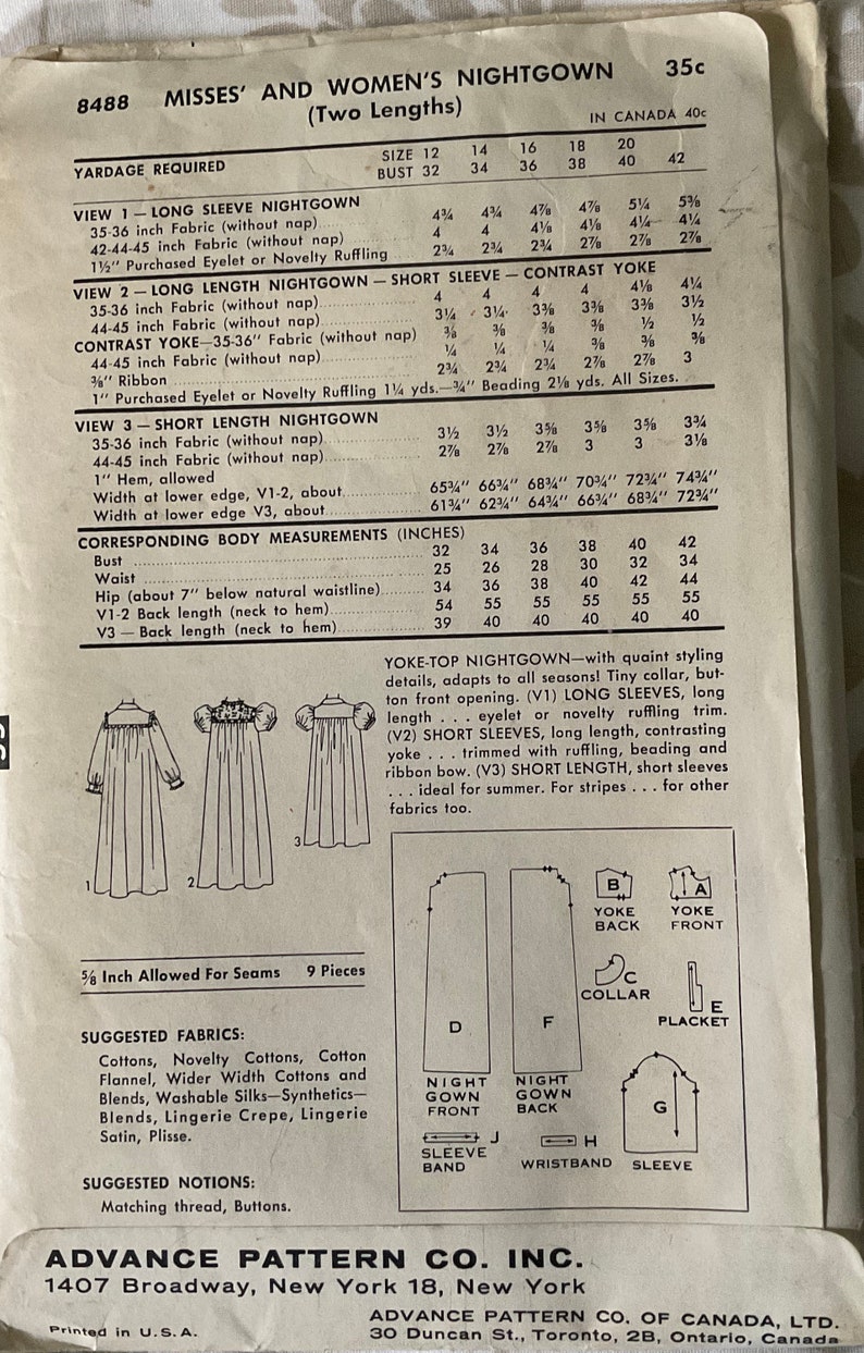 Vintage C.1950s Advance Sewing Pattern 8488 Women and Misses - Etsy