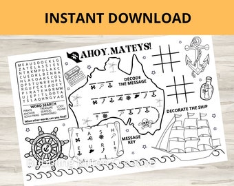 Kids Pirate Party Activity Placemat | Kids Printable for Party or ...