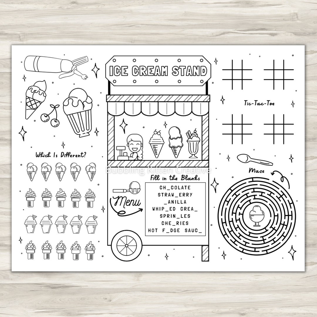 Ice Cream Party Placemat Activity Sheet Ice Cream Party - Etsy