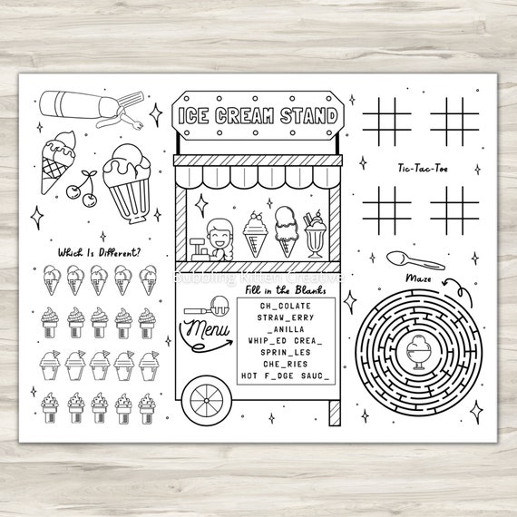 Ice Cream Party Placemat Activity Sheet Ice Cream Party - Etsy