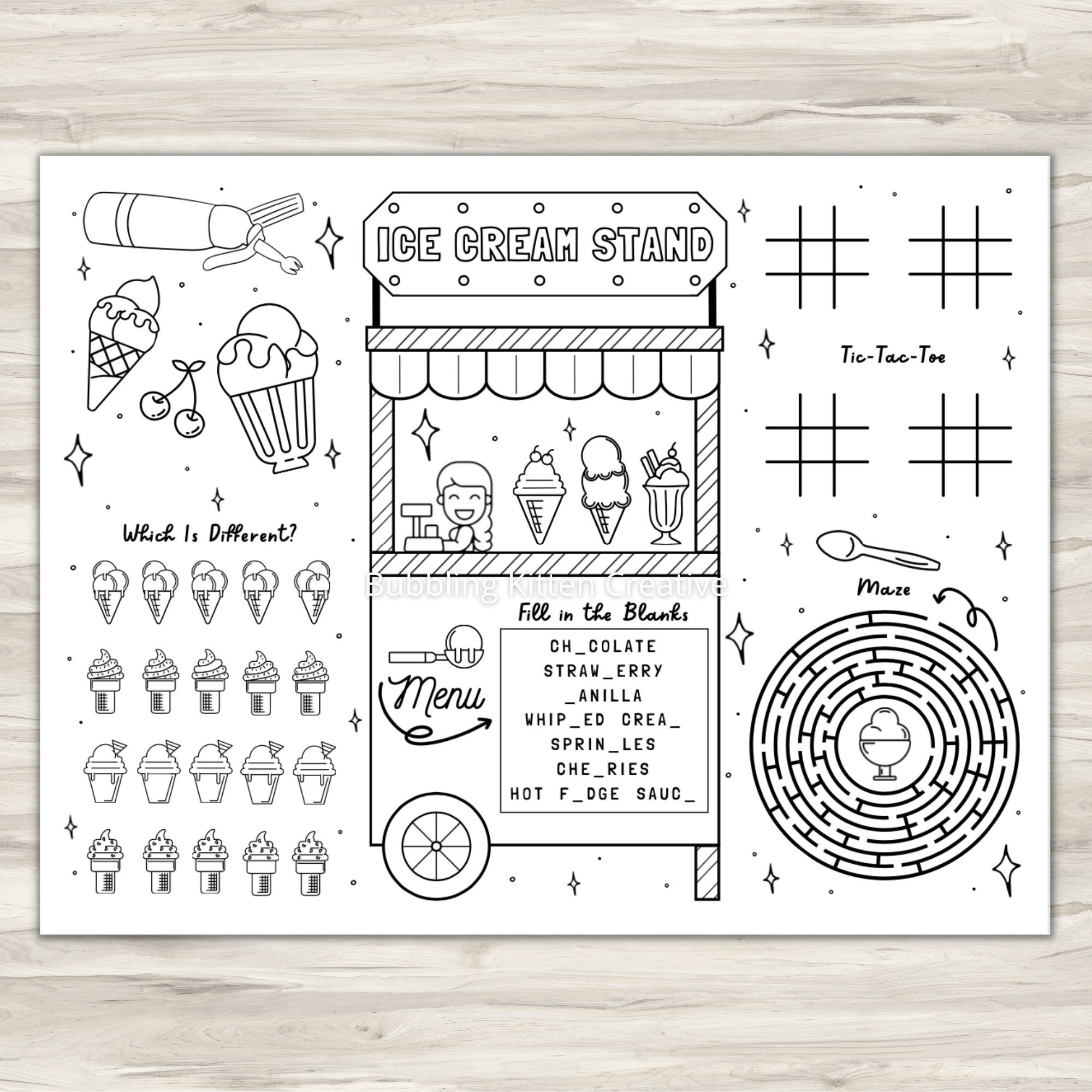 Ice Cream Party Placemat Activity Sheet Ice Cream Party - Etsy