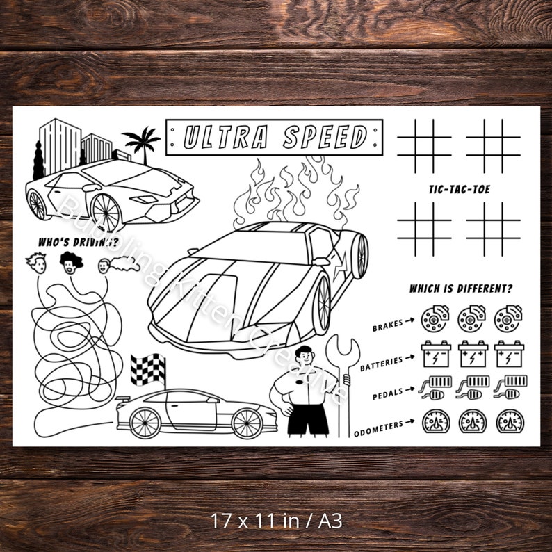 Supercar Birthday Activity Sheet | Sports Car Printable Party Favor ...