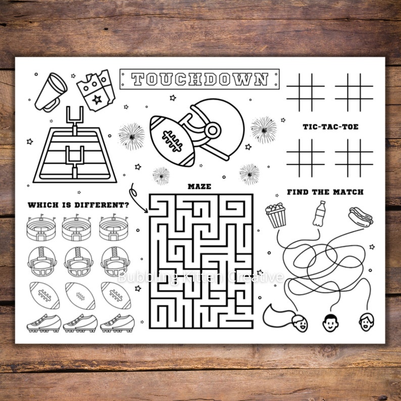 Kids Football Party Activity Sheet | Printable Football Party Favor - Etsy