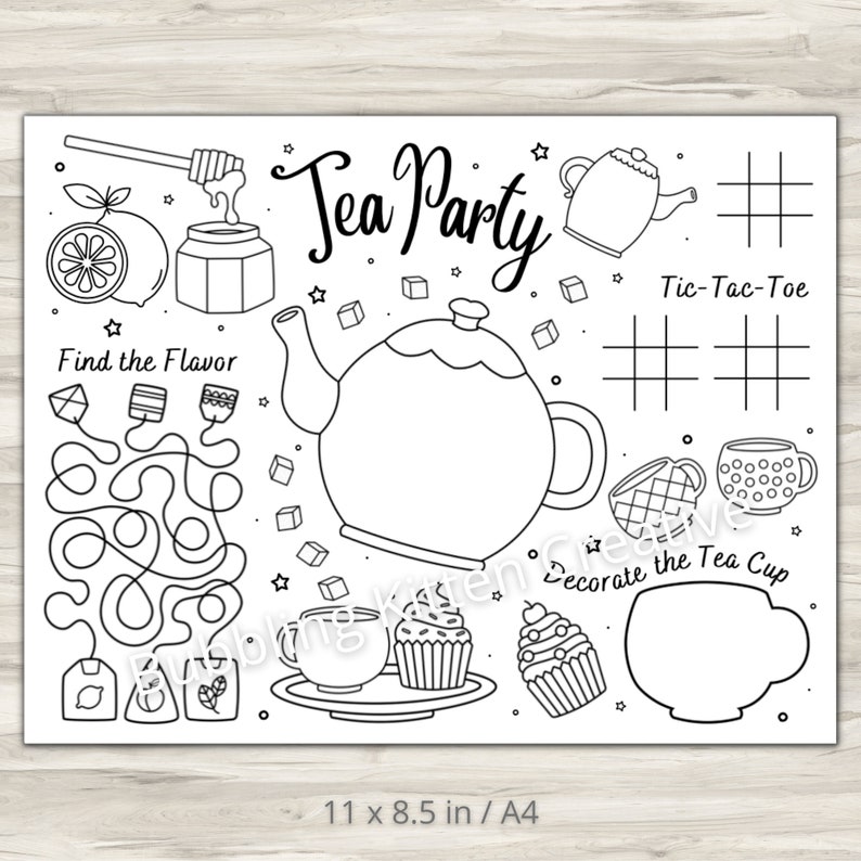 Kids Tea Party Activity & Coloring Sheet | Tea Party Printable Party ...