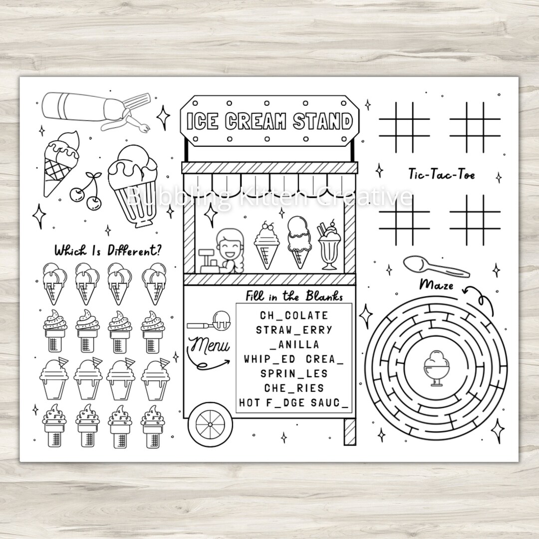 Ice Cream Party Placemat Activity Sheet | Ice Cream Party Printable ...