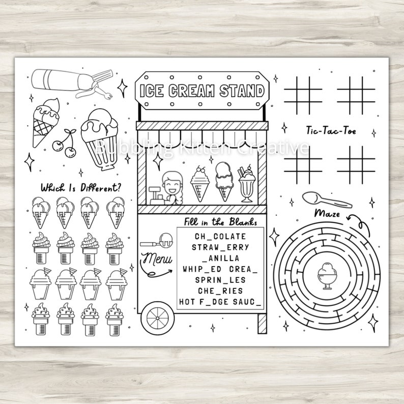 Ice Cream Party Placemat Activity Sheet | Ice Cream Party Printable ...