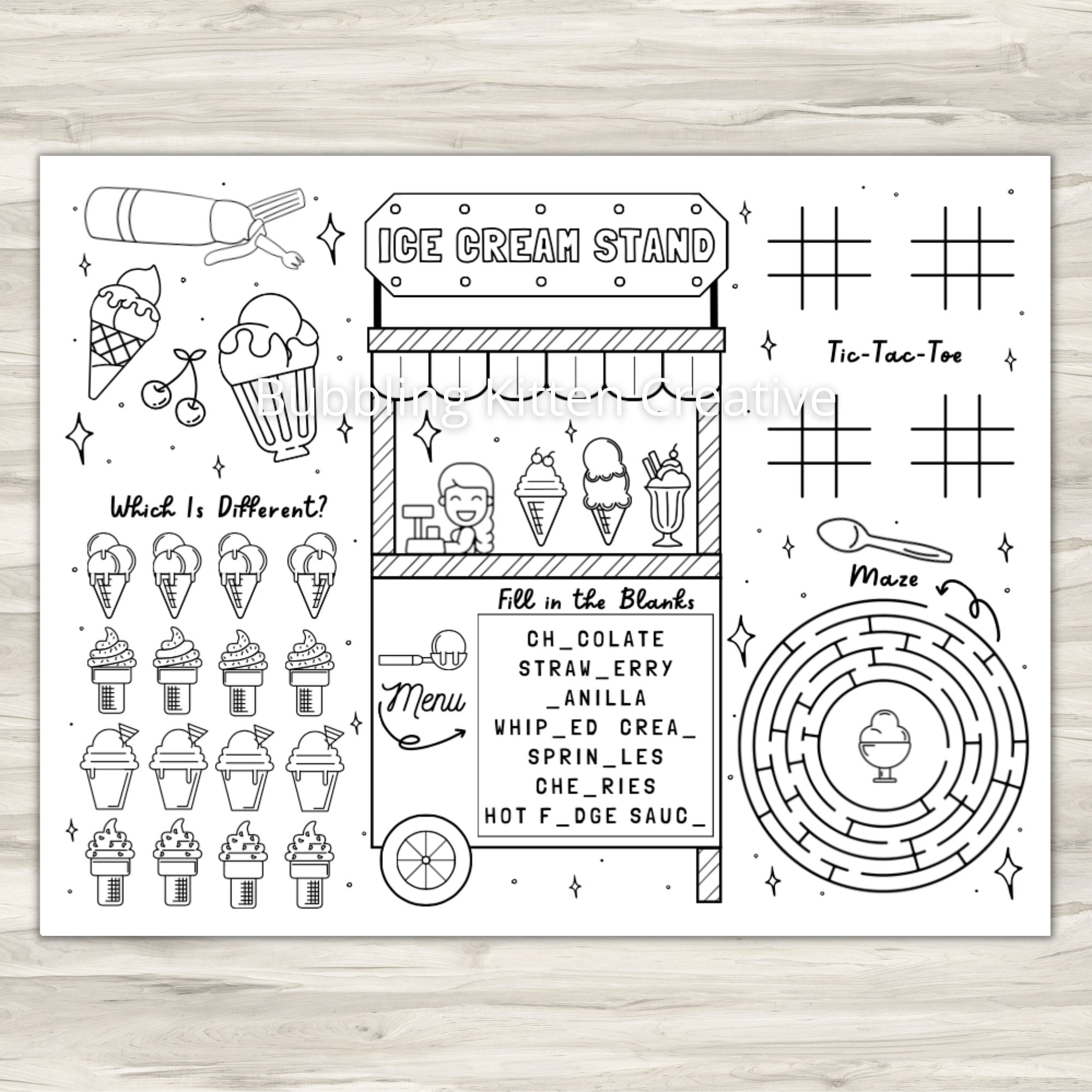 Ice Cream Party Placemat Activity Sheet | Ice Cream Party Printable ...