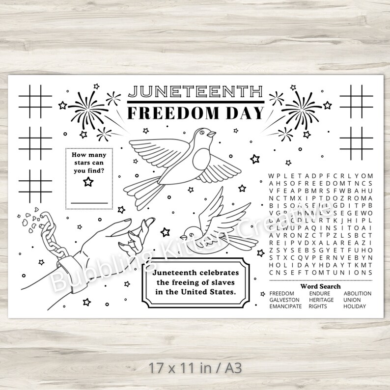 Juneteenth Freedom Day Activity Sheet Kids Printable - Etsy
