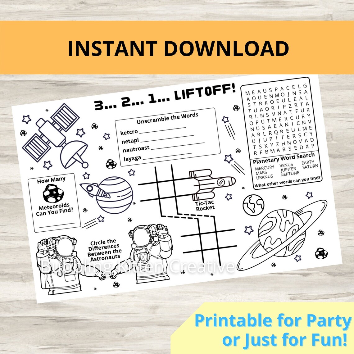 Kids Outer Space Placemat Printable for Parties or Activity Time ...