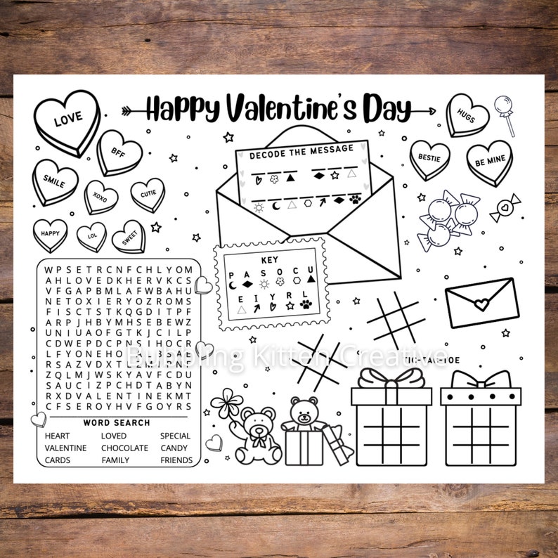 Valentine's Day Party Placemat Activity & Coloring Sheet | V-day ...