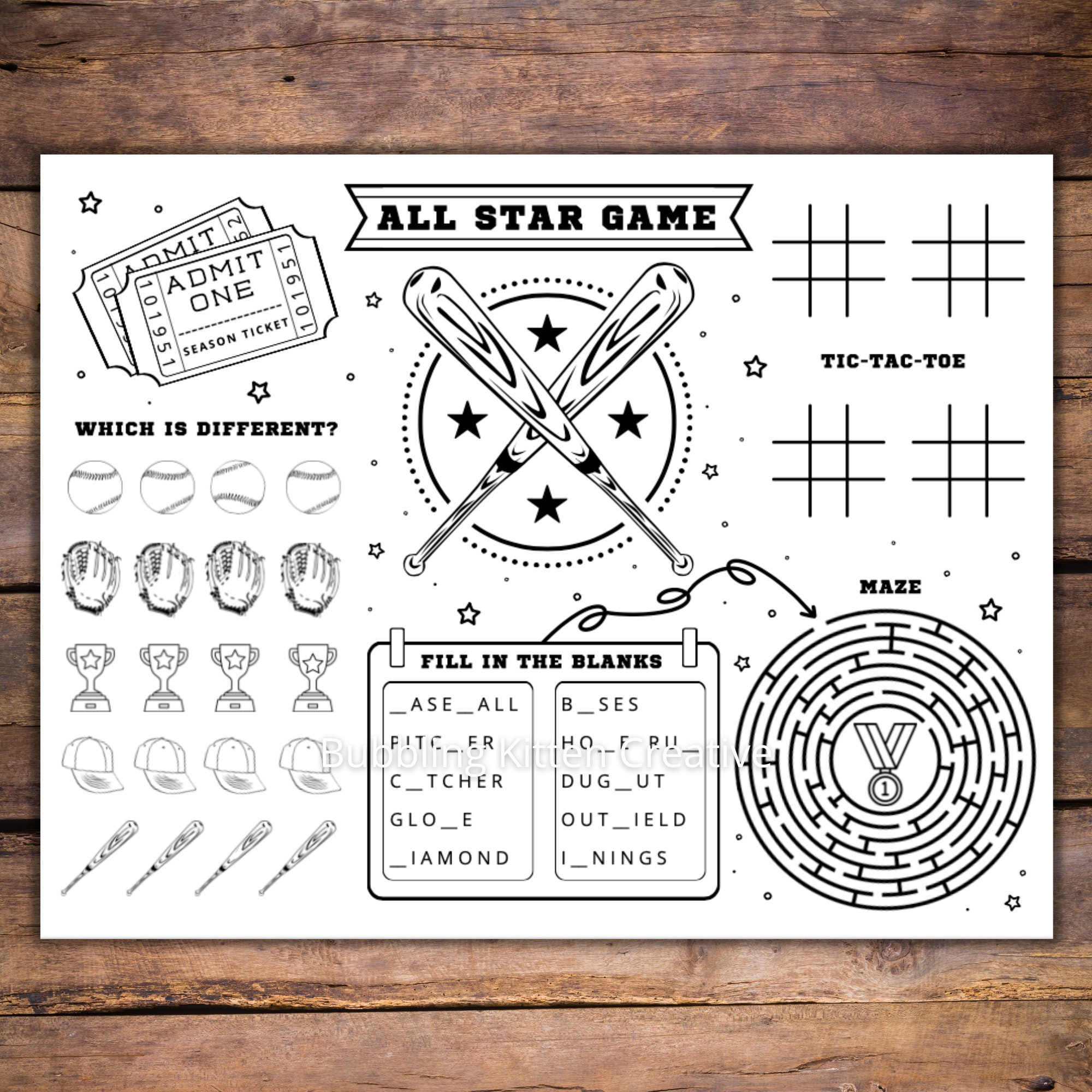 Kids Baseball Party Activity Sheet | Baseball Printable Party Favor ...