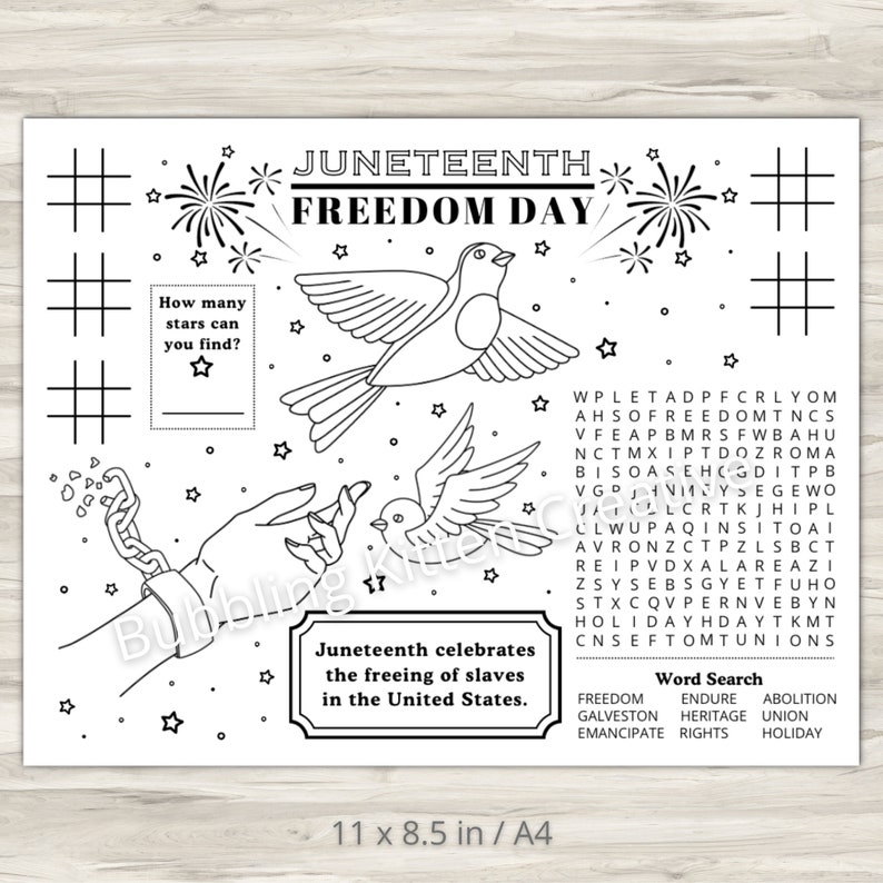Juneteenth Freedom Day Activity Sheet Kids Printable - Etsy