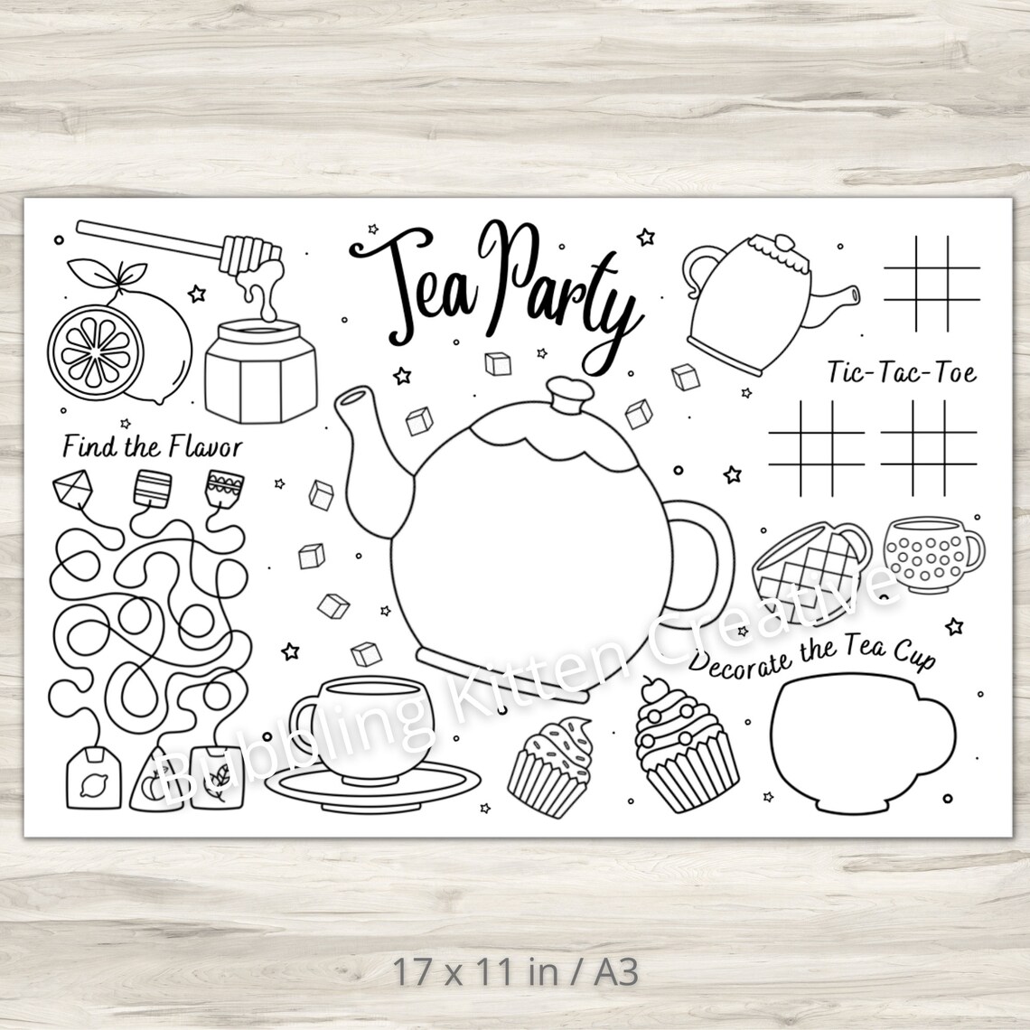 Kids Tea Party Activity & Coloring Sheet | Tea Party Printable Party ...