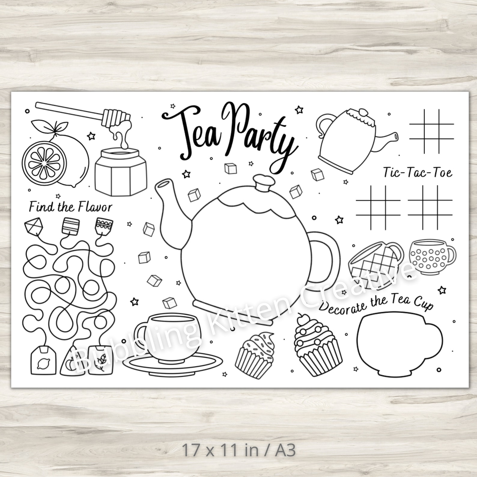 Kids Tea Party Activity & Coloring Sheet | Tea Party Printable Party ...