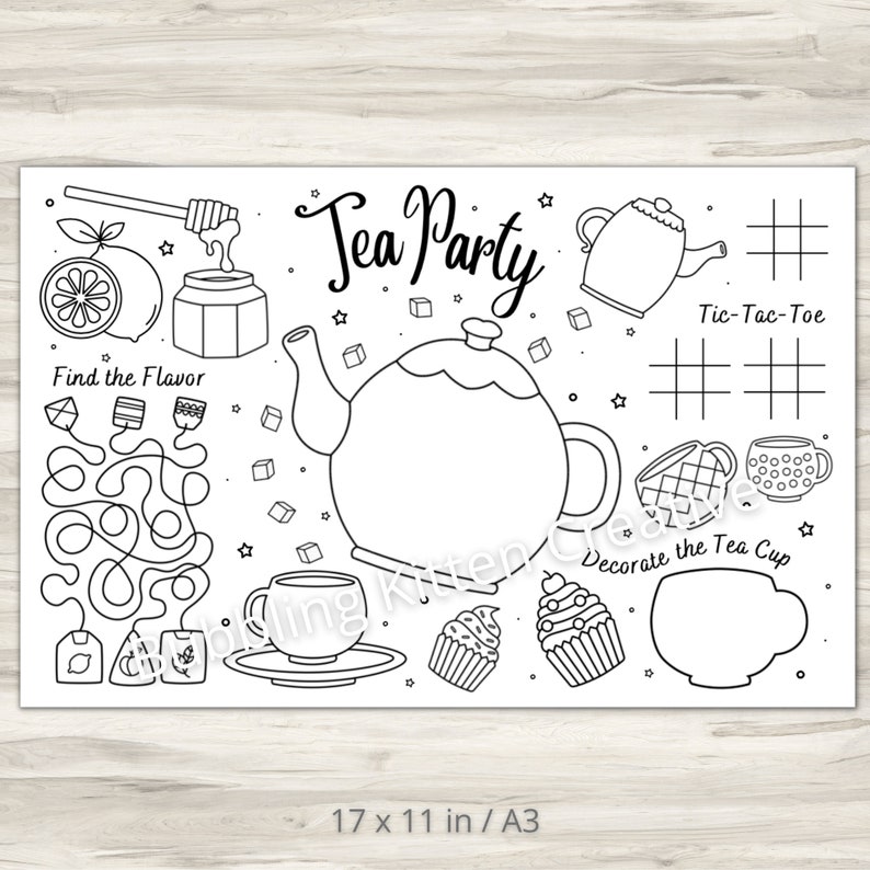 Kids Tea Party Activity & Coloring Sheet | Tea Party Printable Party ...