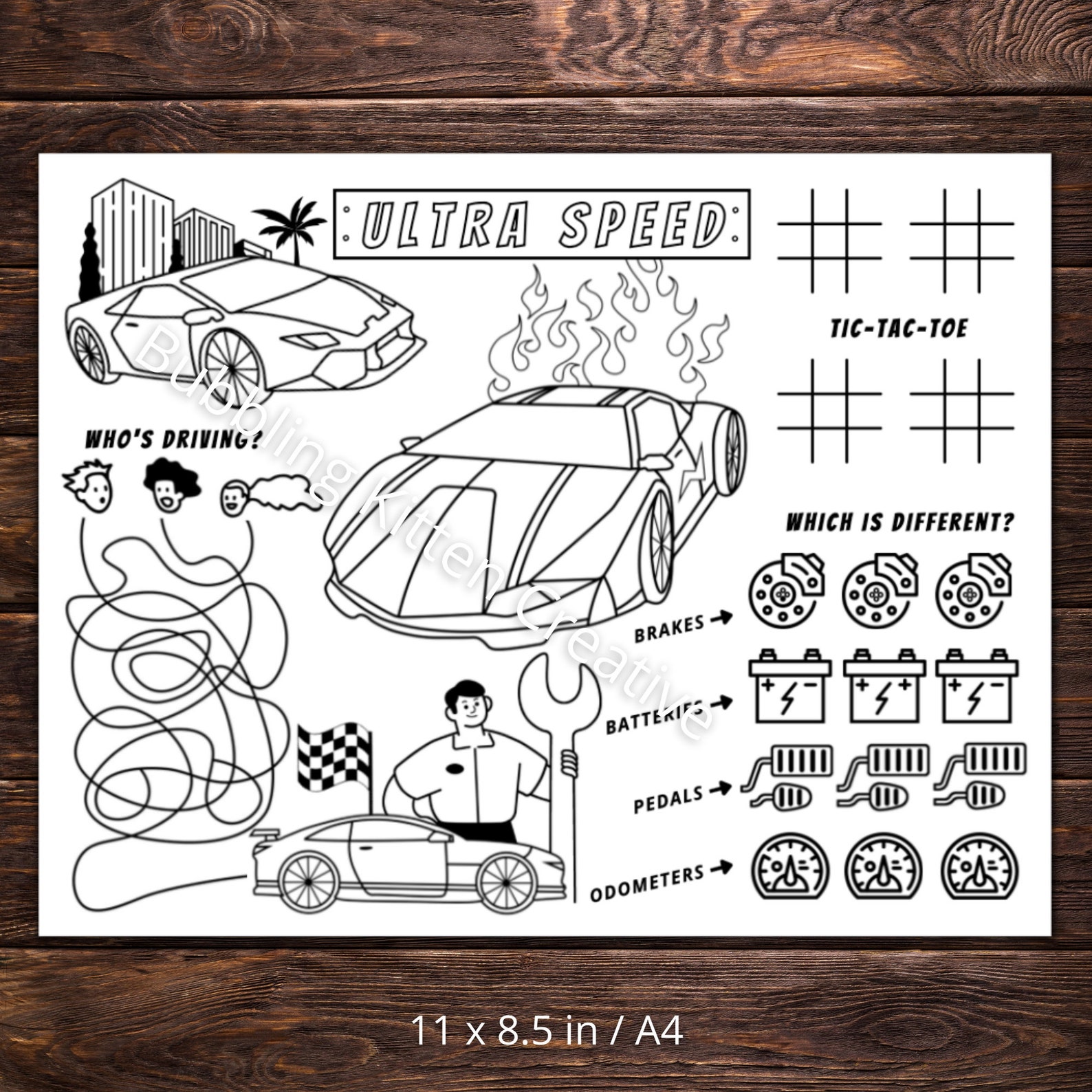 Supercar Birthday Activity Sheet | Sports Car Printable Party Favor ...