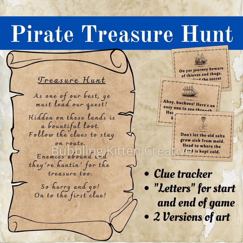 Pirate Treasure Hunt Game Clues for Party | Treasure Hunt for Kids ...