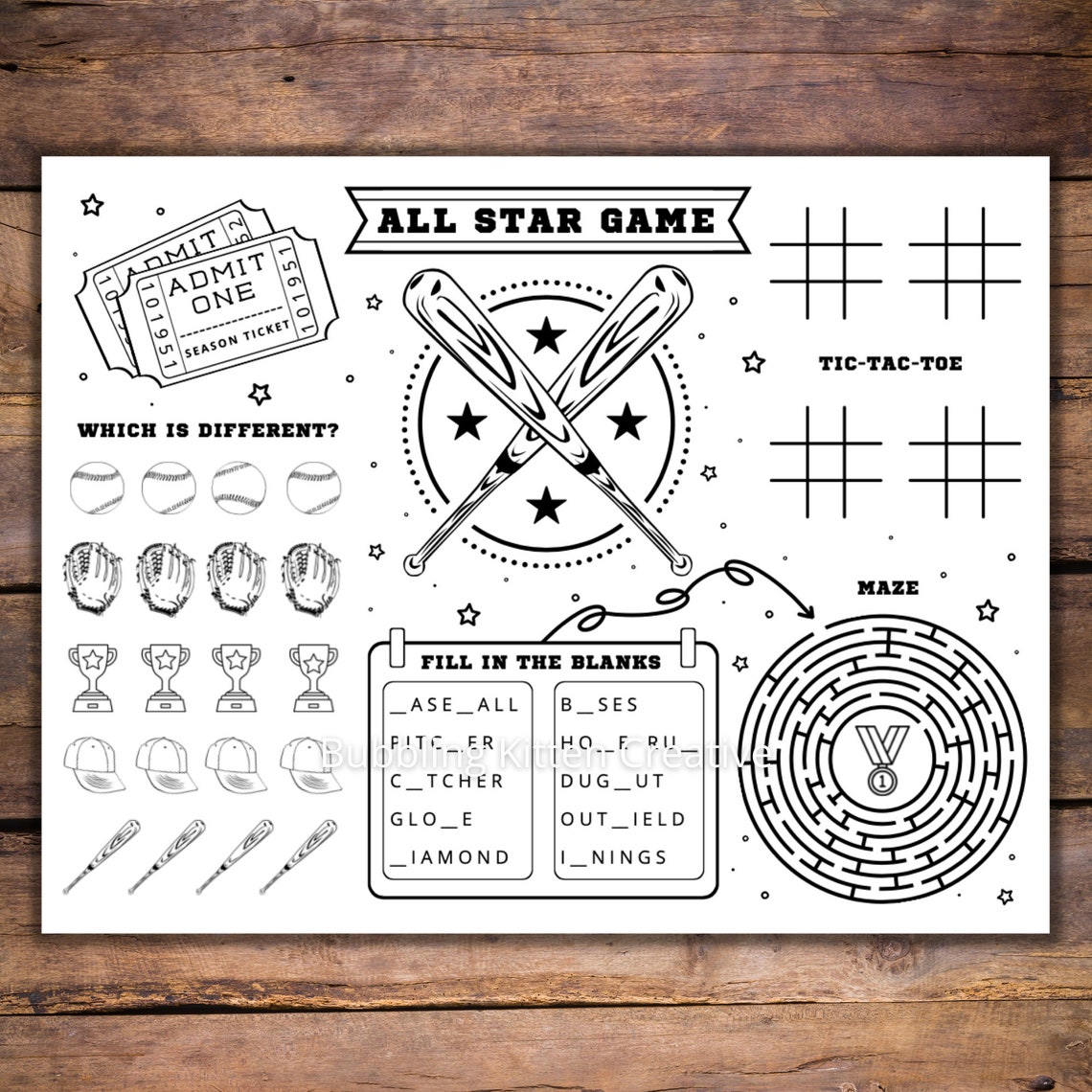 Kids Baseball Party Activity Sheet Baseball Printable Party - Etsy