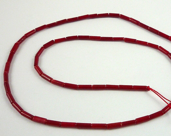 16-inch Genuine Coral Bead Strand 2x6mm Very Thin Red Coral Tube Beads ...