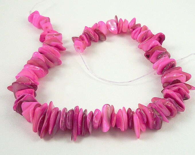 8.5" Bright Pink Mother of Pearl Bead Strand Fuchsia Shell Chips Half ...