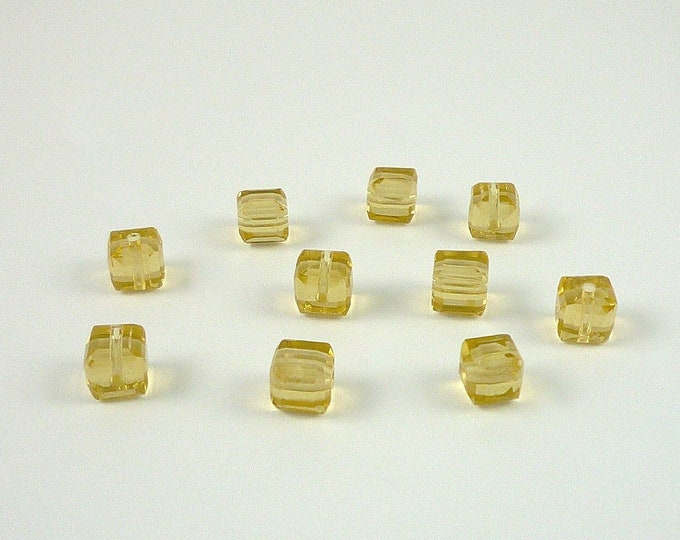 10 6mm Light Yellow Faceted Glass Cube Beads Small Yellow Square Glass ...