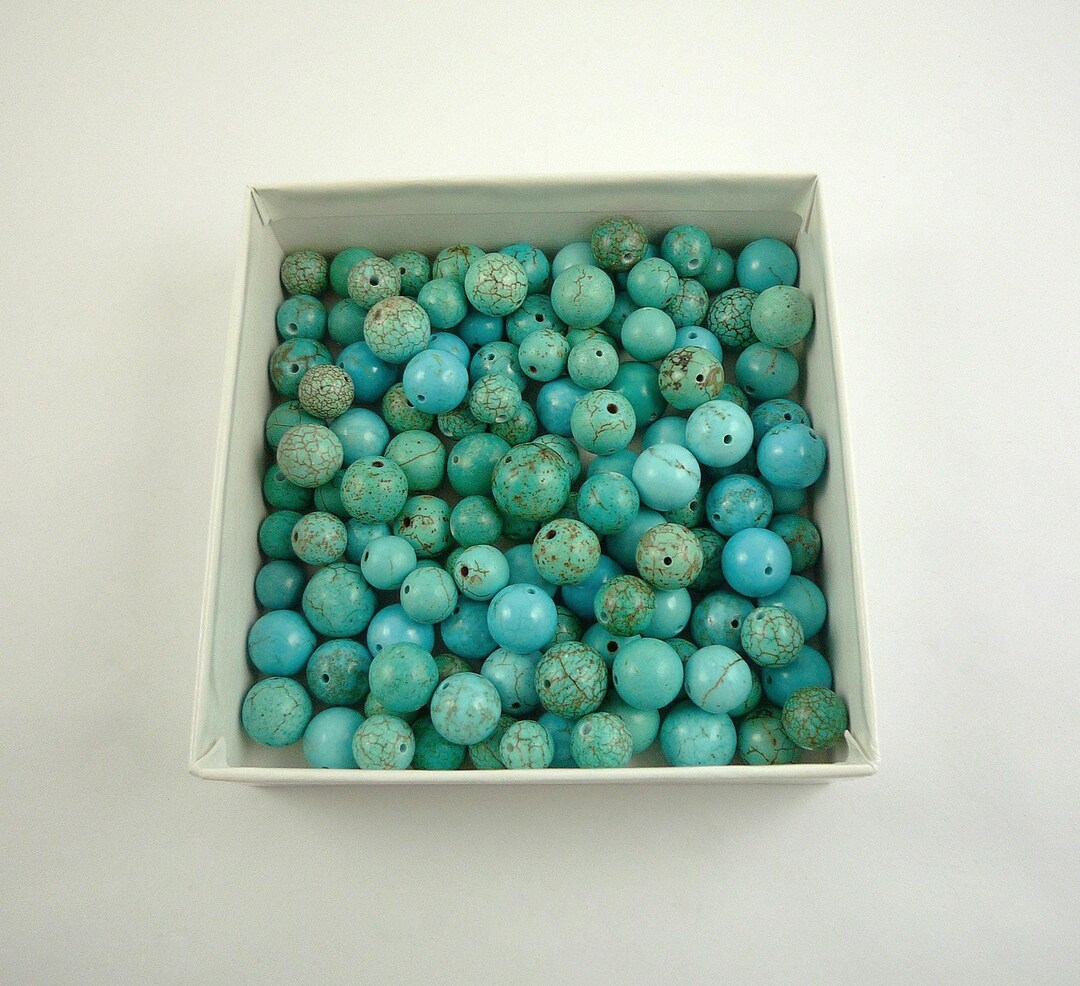 125 Turquoise Beads 8mm 10mm 12mm Blue and Blue-green Round Turquoise ...
