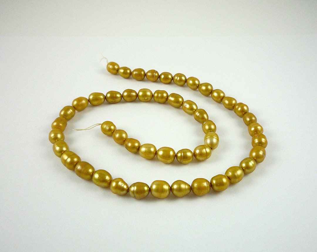 Gold Freshwater Pearls 7-8mm Gold Rice Pearls 16 Inch Strand Gold ...