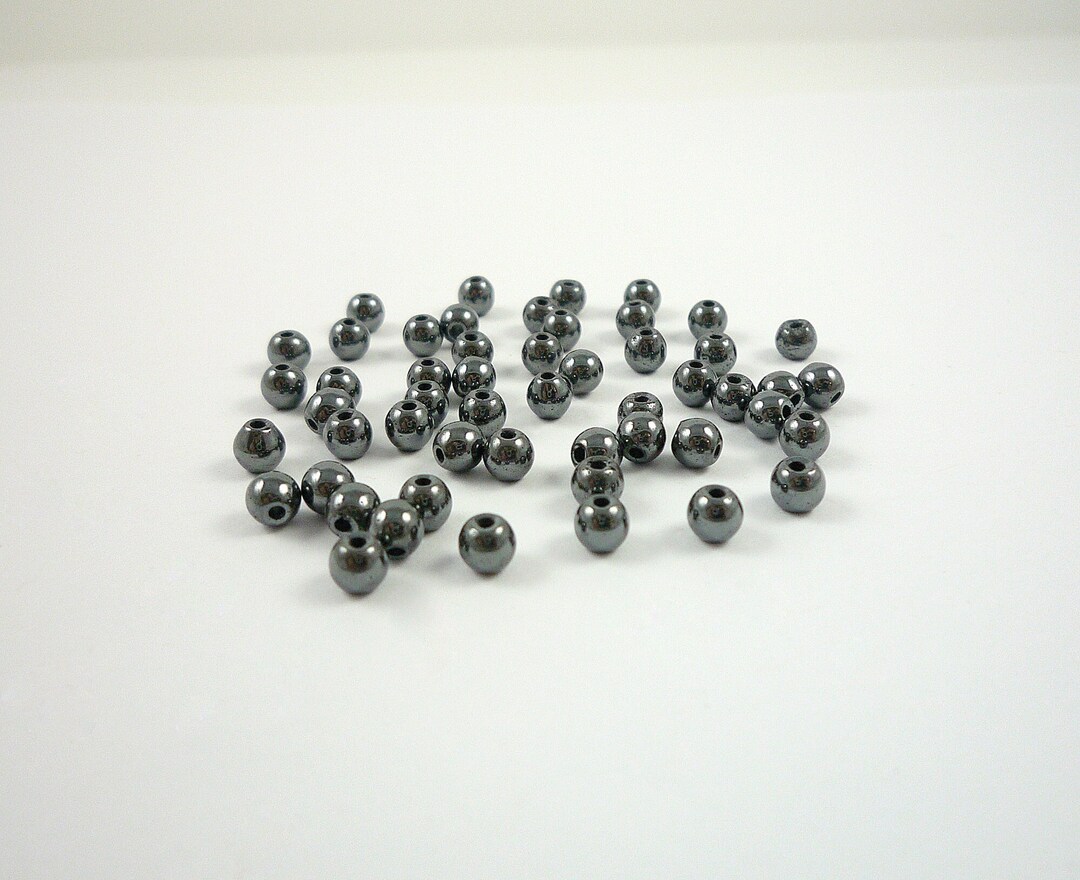 55 4mm Hematite Gemstone Beads Smooth Round Shiny Dark Gray Hematite ...