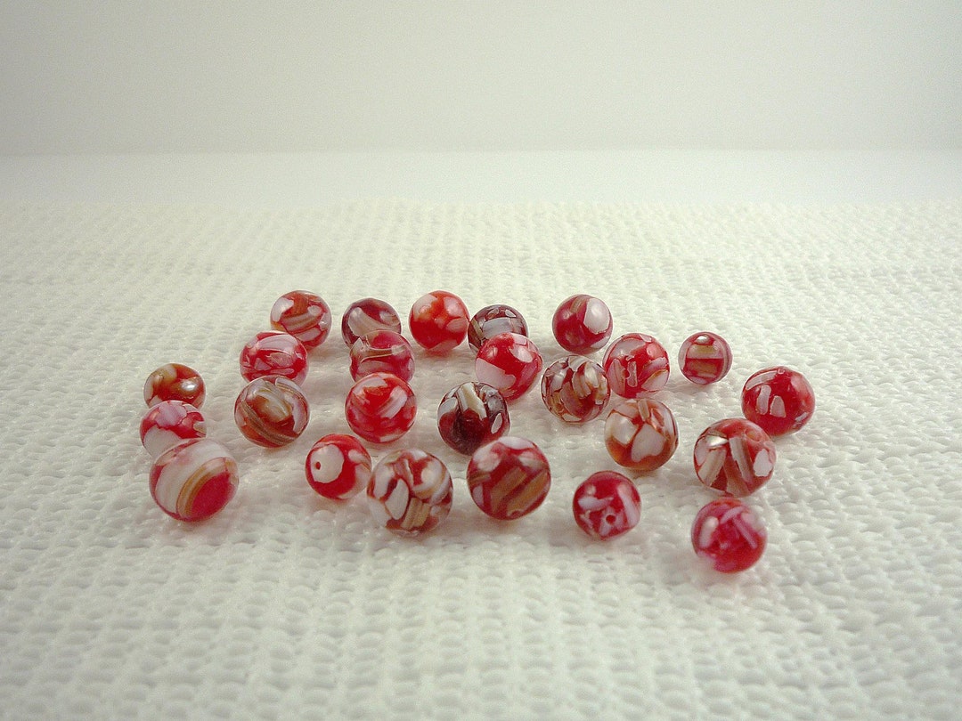25 Red Mother of Pearl Beads Mix of 8-10mm Smooth Round Bright and Dark ...