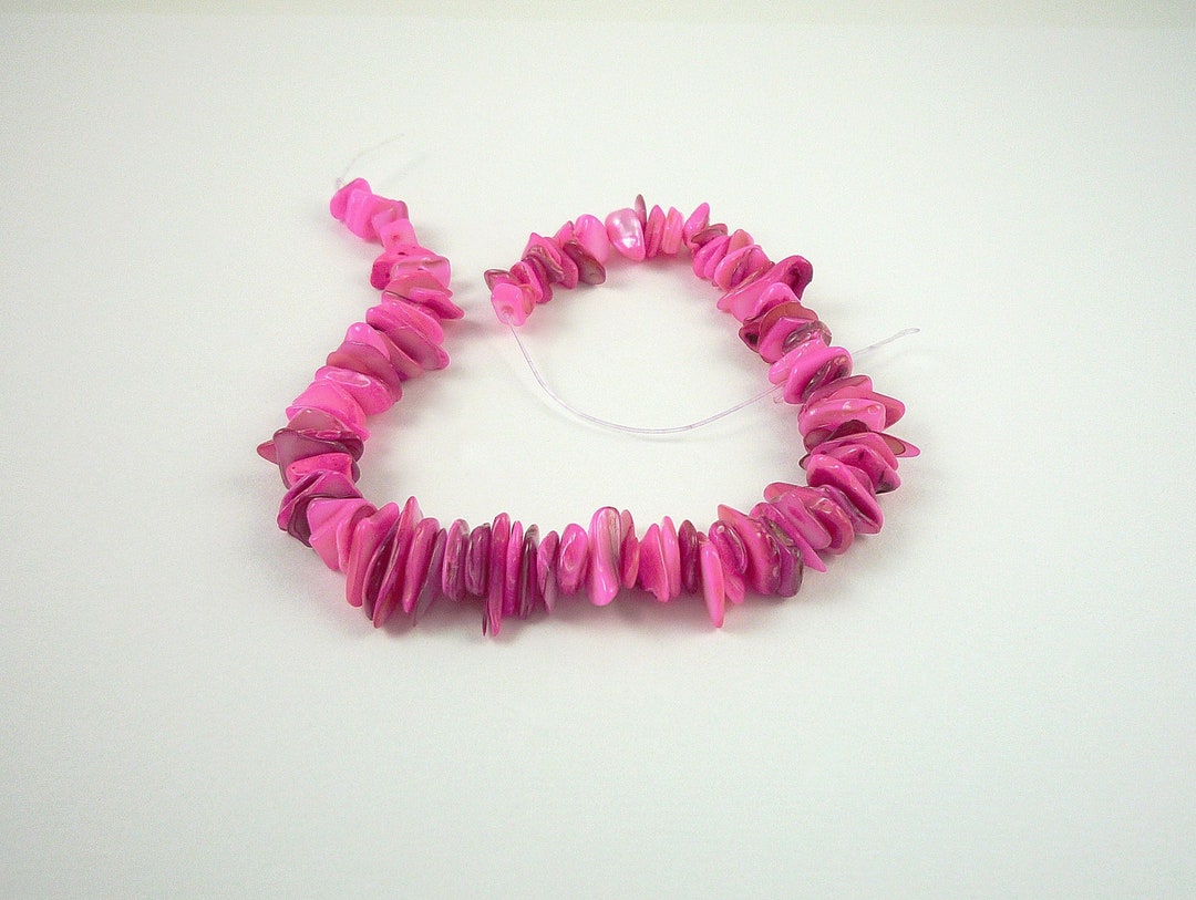 8.5" Bright Pink Mother of Pearl Bead Strand Fuchsia Shell Chips Half ...