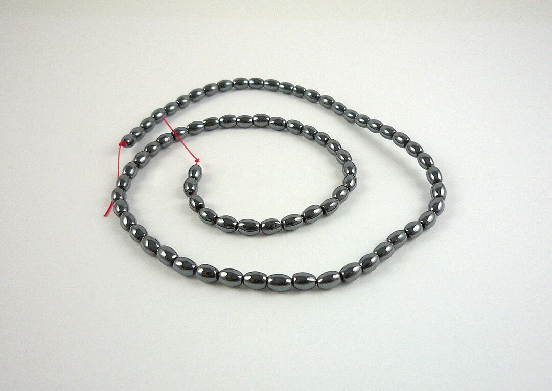 Small Hematite Gemstone Beads Smooth Oval 4x6mm Dark Gray Hematite Rice ...