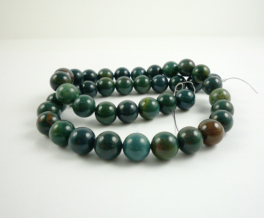 10mm Bloodstone Gemstone Beads Natural Dark Green Smooth Round ...