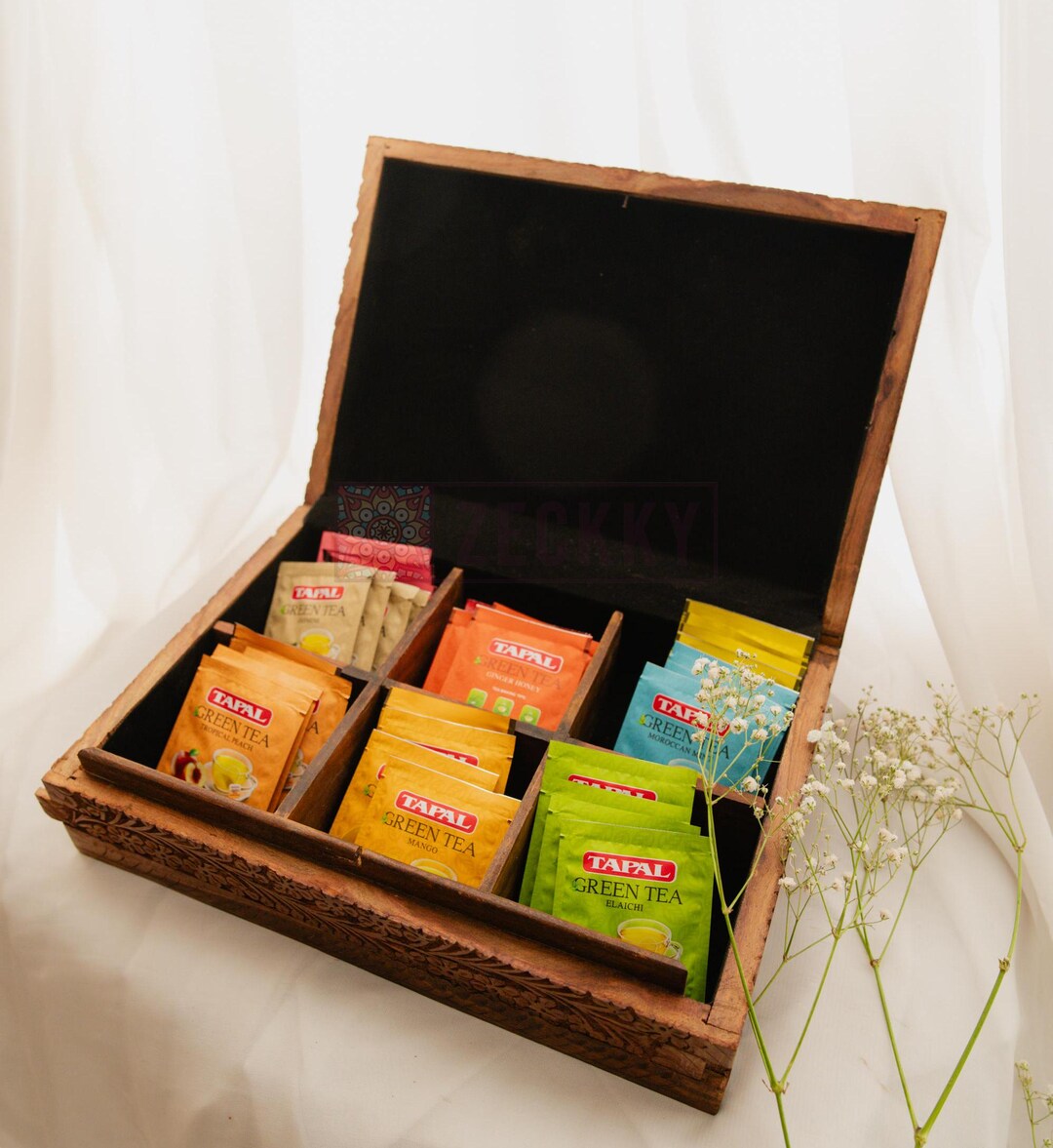 Rustic Wooden Tea Box Tea Bag Holder With 9 Compartments Handcrafted ...