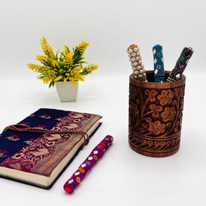 Wood Engraved Pen Holder for Desk Handmade Pen and Pencil - Etsy