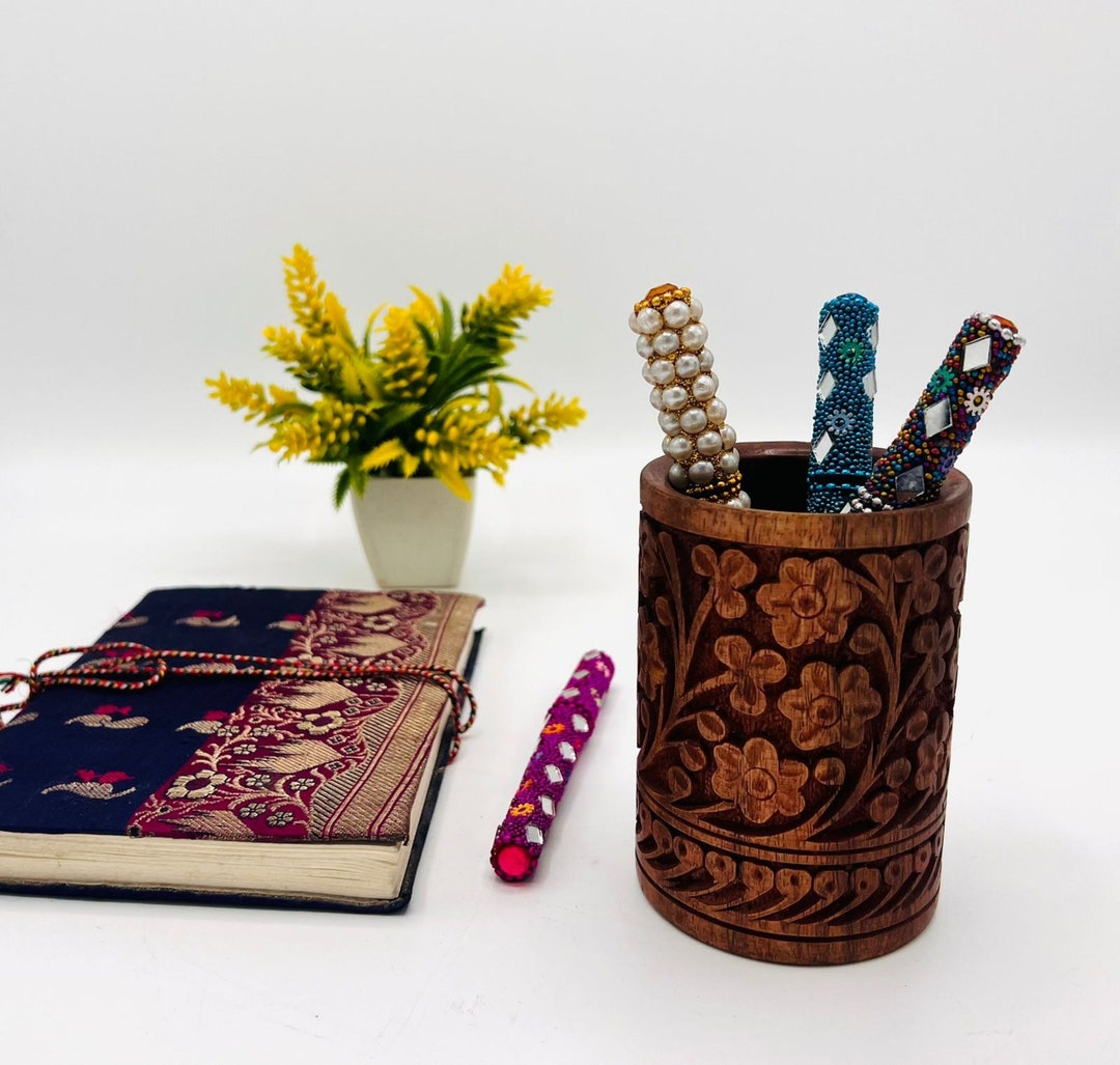 Wood Engraved Pen Holder for Desk Handmade Pen and Pencil - Etsy
