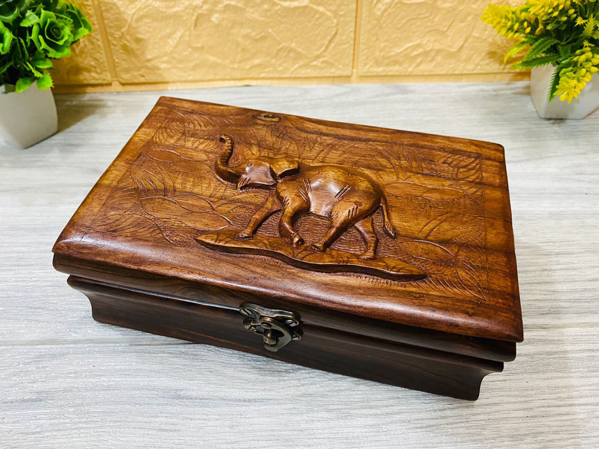 Elephant Jewelry Box Hand Carved Wooden Elephant Trinket - Etsy