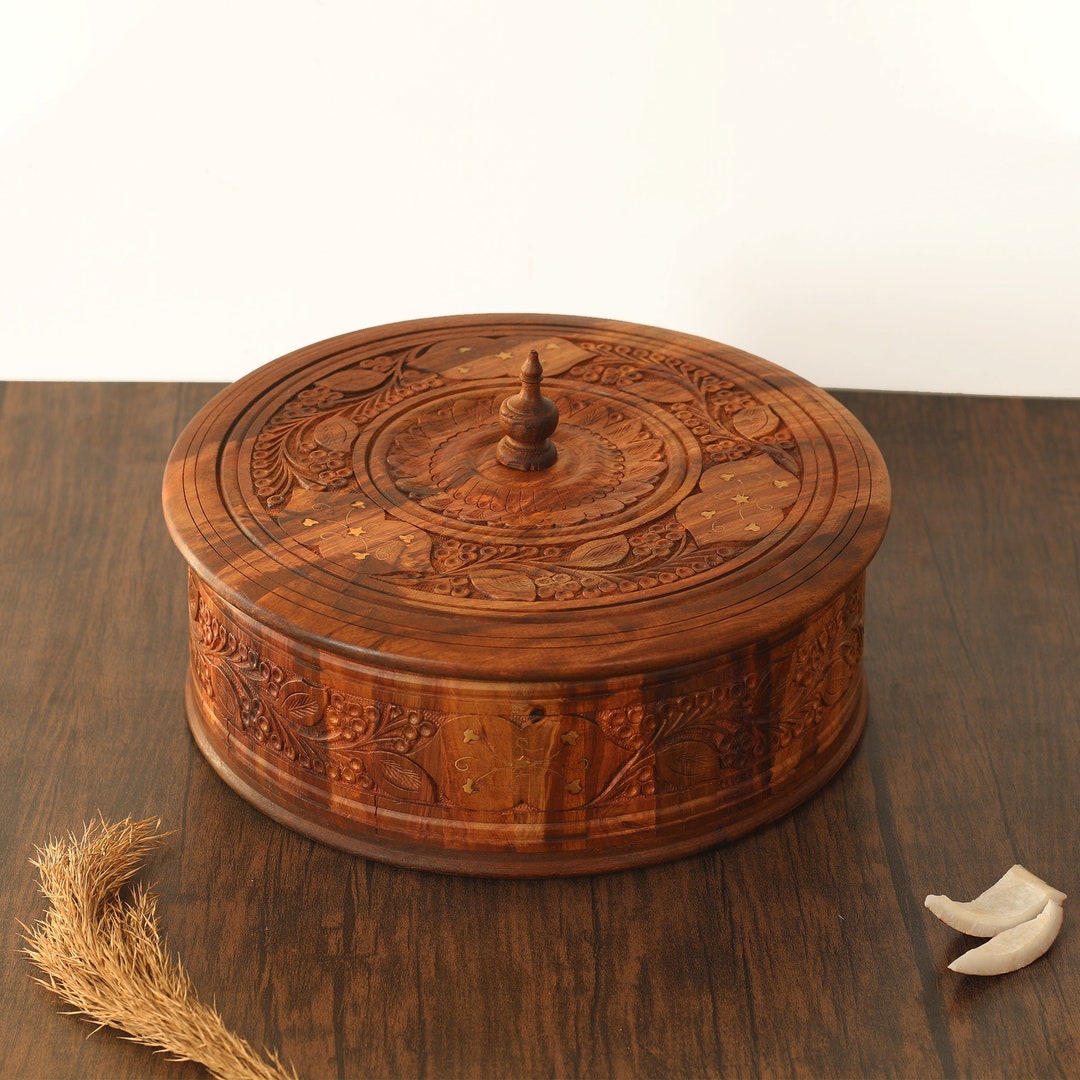 Handmade Wooden Hotpot, Wooden Roti Box, Traditional Roti Warmer ...