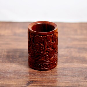 Wood Engraved Pen Holder for Desk, Handmade Pen and Pencil Holder for ...