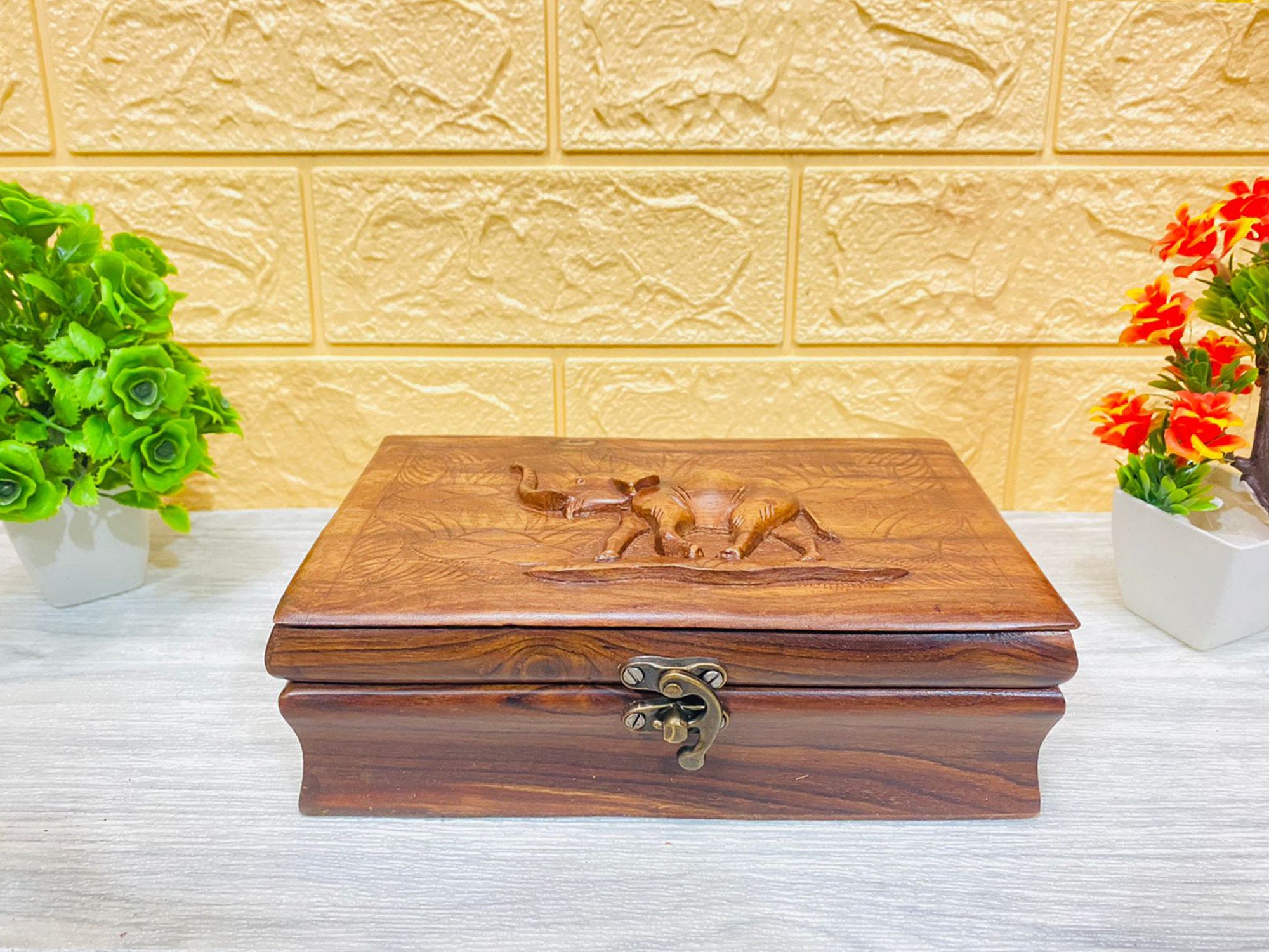 Elephant Jewelry Box Hand Carved Wooden Elephant Trinket - Etsy