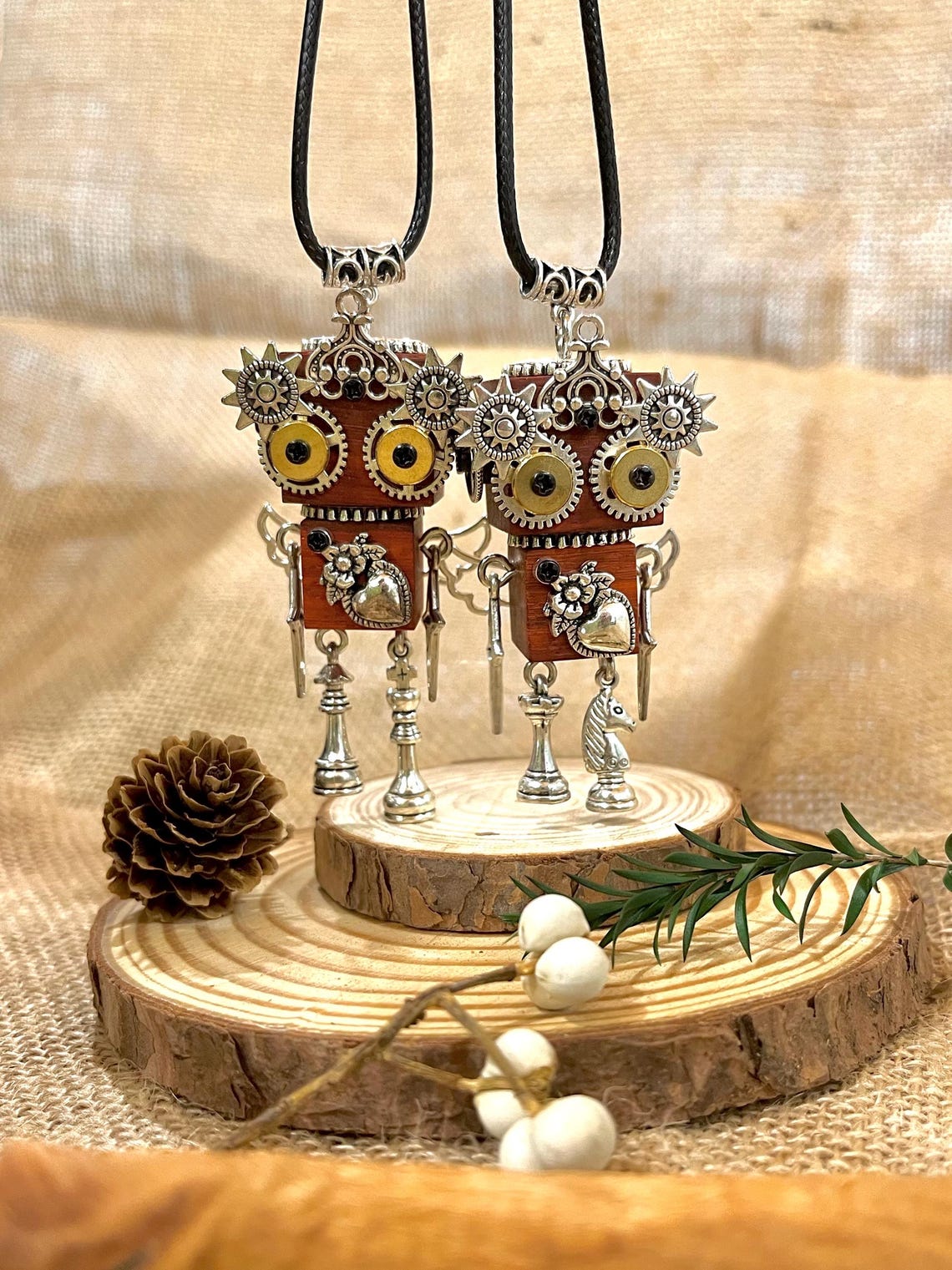 Chest King Rook & Queen Knight Handmade Mini Wooden Steampunk Robot W ...