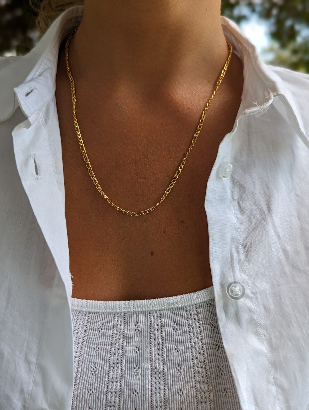 Figaro Gold Plated Chain Gold Necklace Dainty Link Jewelry Etsy
