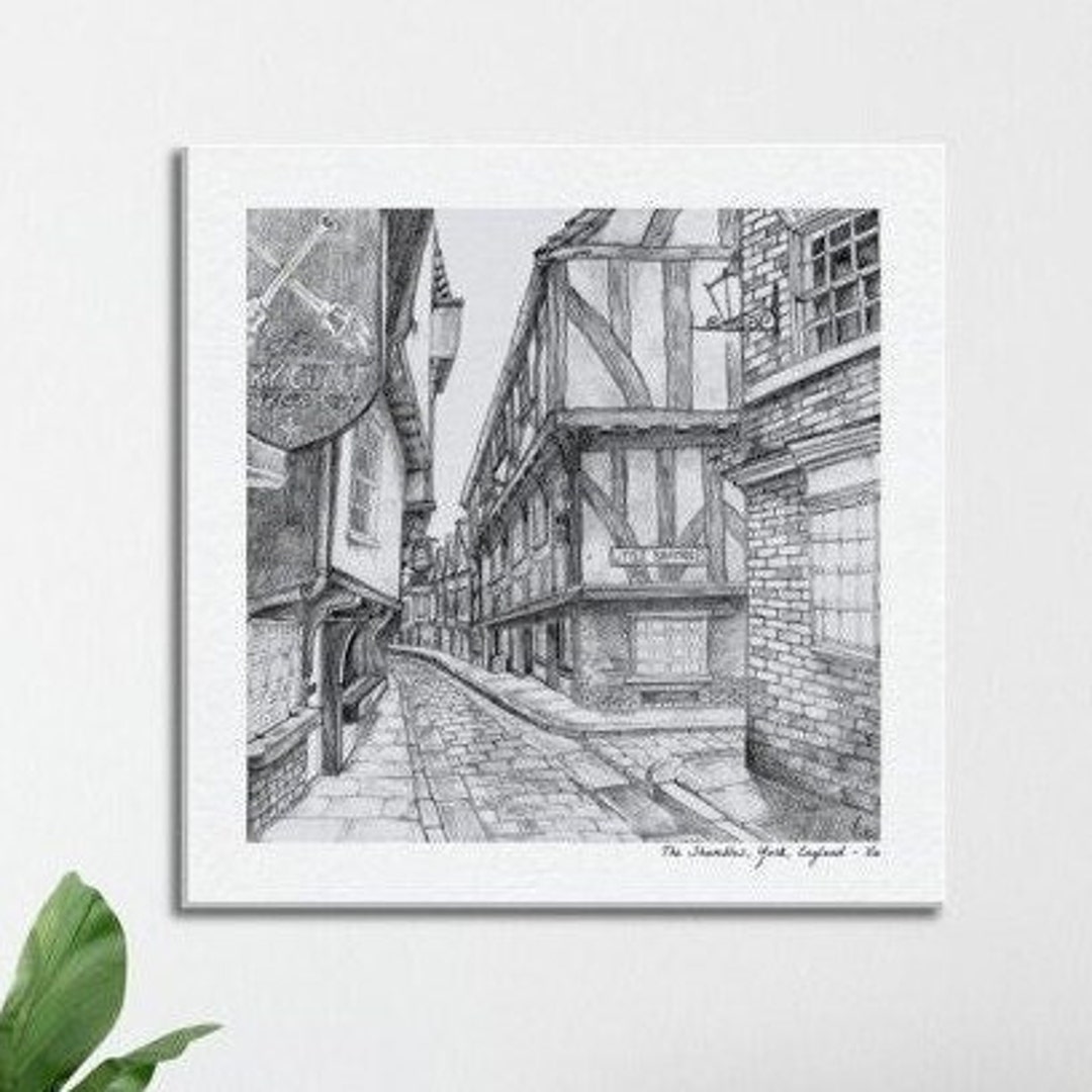 20 Print on Canvas the Shambles York England Architecture Drawing ...