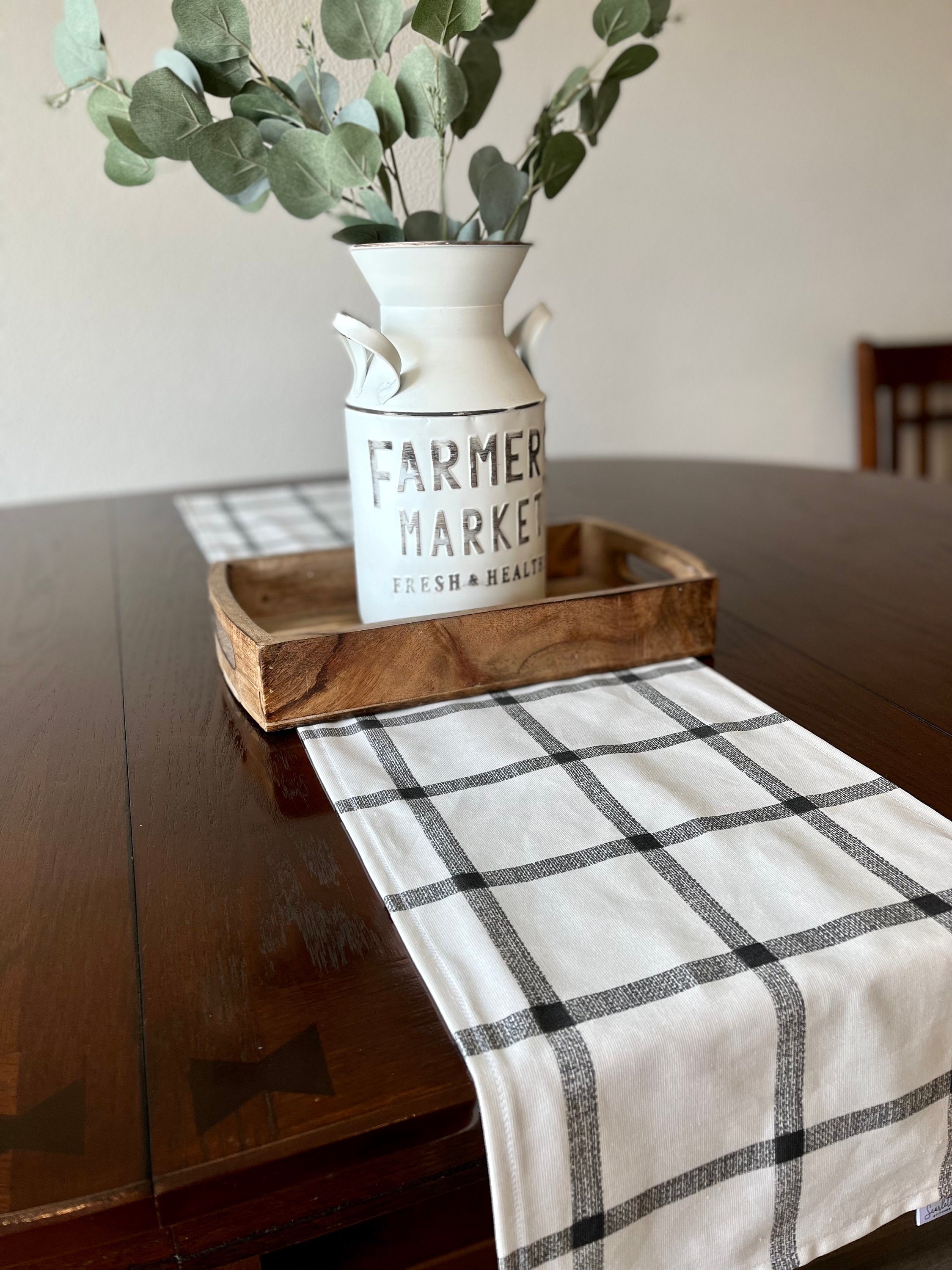 Farmhouse Black and White Plaid Table Runner Rustic Table - Etsy