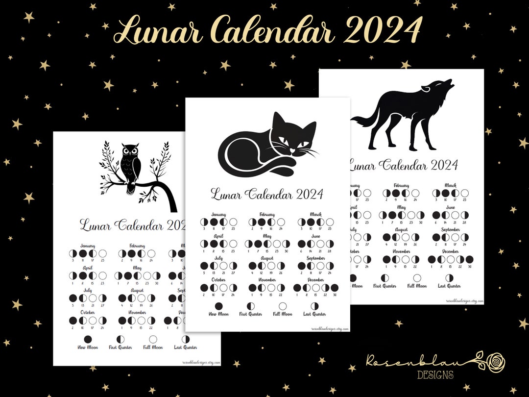 Lunar Calendar 2024 Printable Moon Phases A4, A5, Letter - Etsy