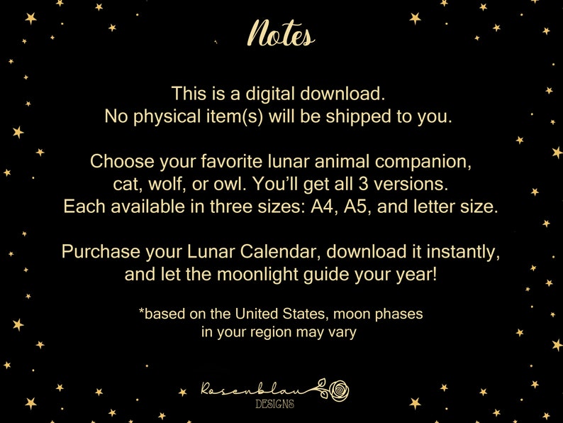 Lunar Calendar 2024 Printable Moon Phases A4, A5, Letter - Etsy