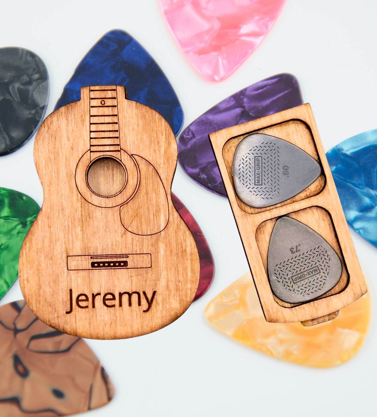 Personalized Wood Guitar Shaped Guitar Pick Holder/case - Etsy